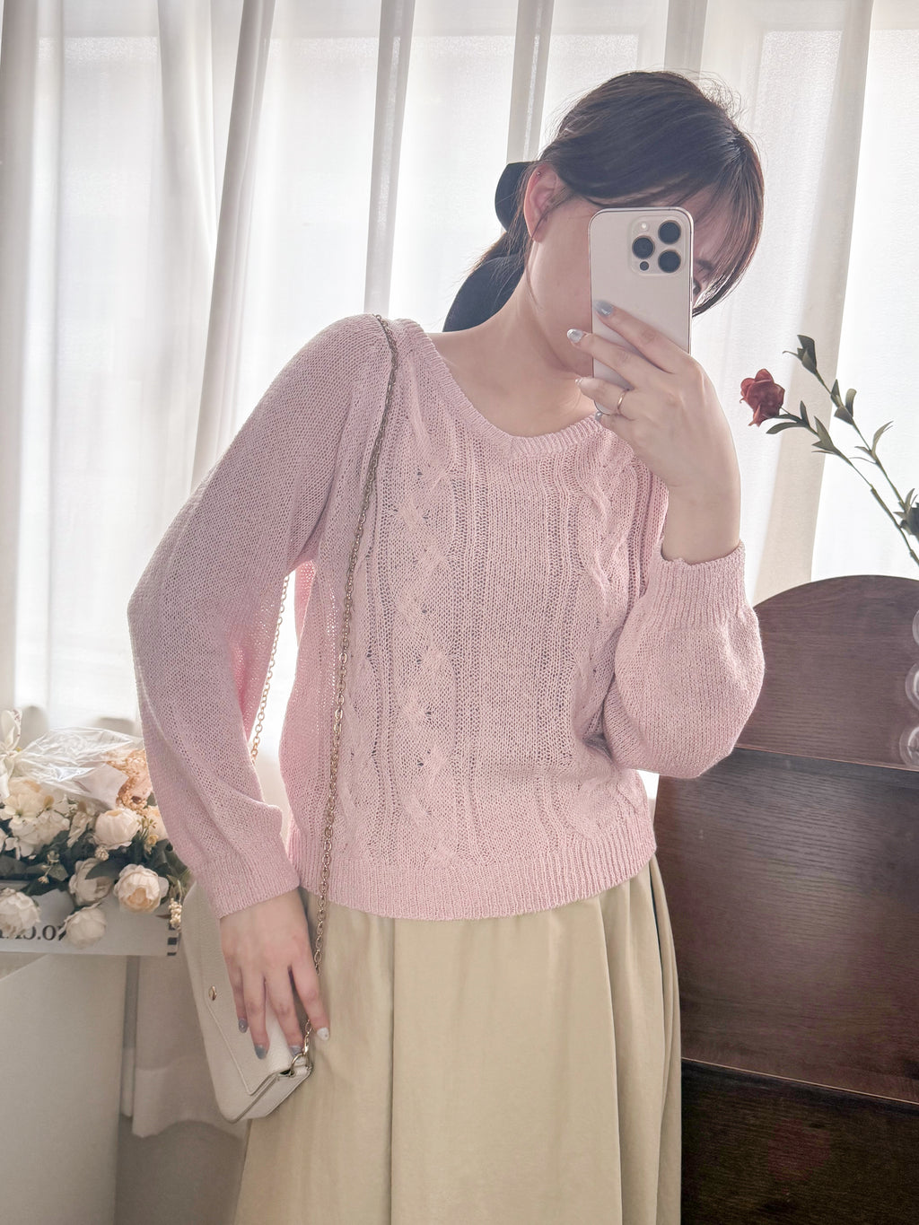 V Braid Knit Top 不起毛彈性線料扭麻花針織衫/ KT8176 – INTENT style collection