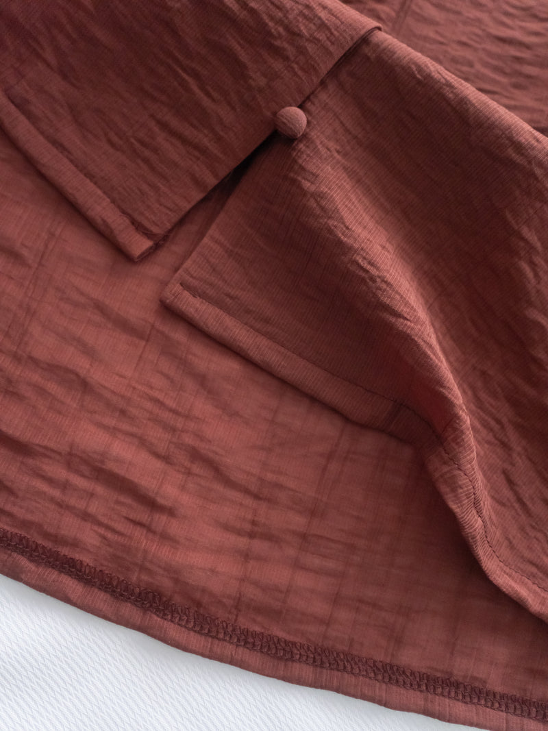 BrickRed Ruffle V Blouse 磚紅立體壓褶 V領荷葉邊襯衫/ BU9129 – INTENT style collection